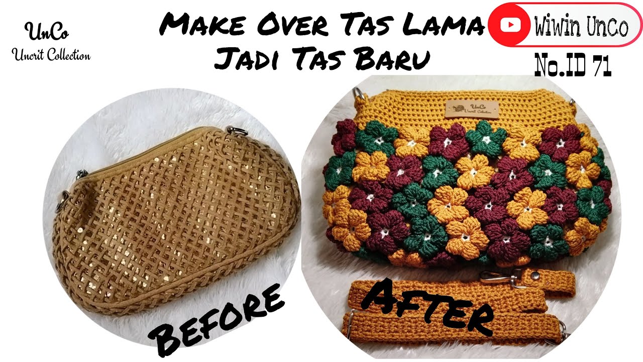 Tas Rajut Simple motif bunga puff l Make Over Tas Lama Jadi Baru l Tas ...