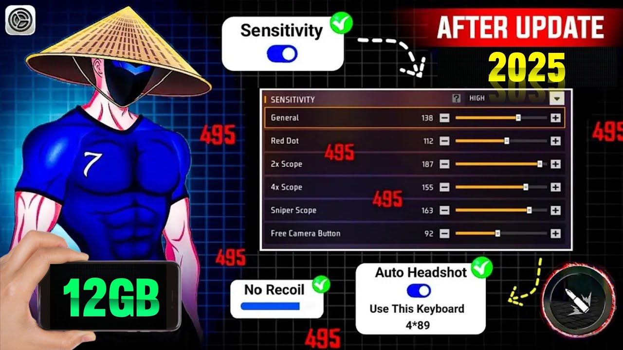 📲12GB RAM HEADSHOT SENSITIVITY SETTINGS ⚙️ FREE FIRE 12GB RAM SETTINGS ...