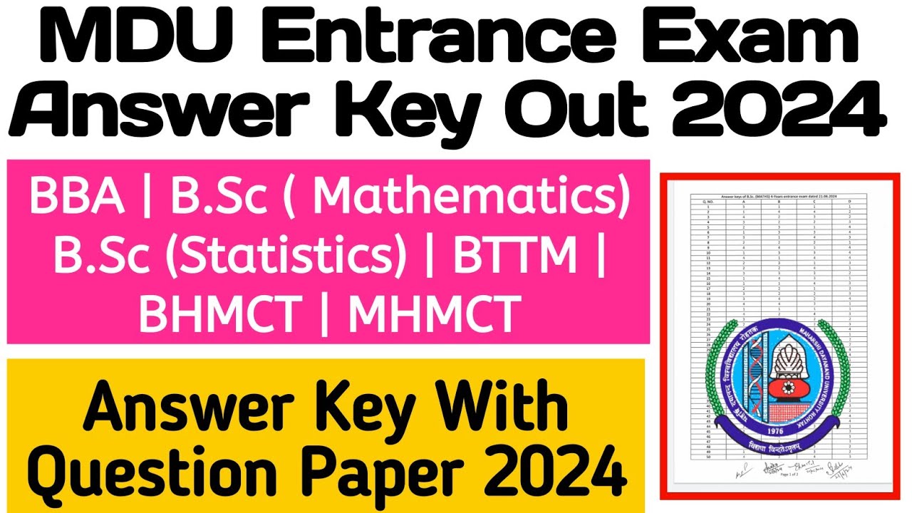 Mdu UG Entrance Exam Answer Key Out 2024 | Mdu Entrance Exam answer key ...