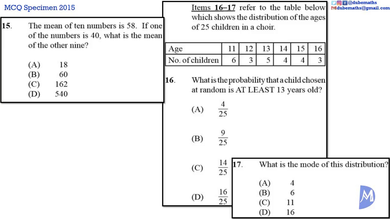 Demo E-tests | 15,16&17 | Statistics | Specimen Paper 2015 Multiple ...