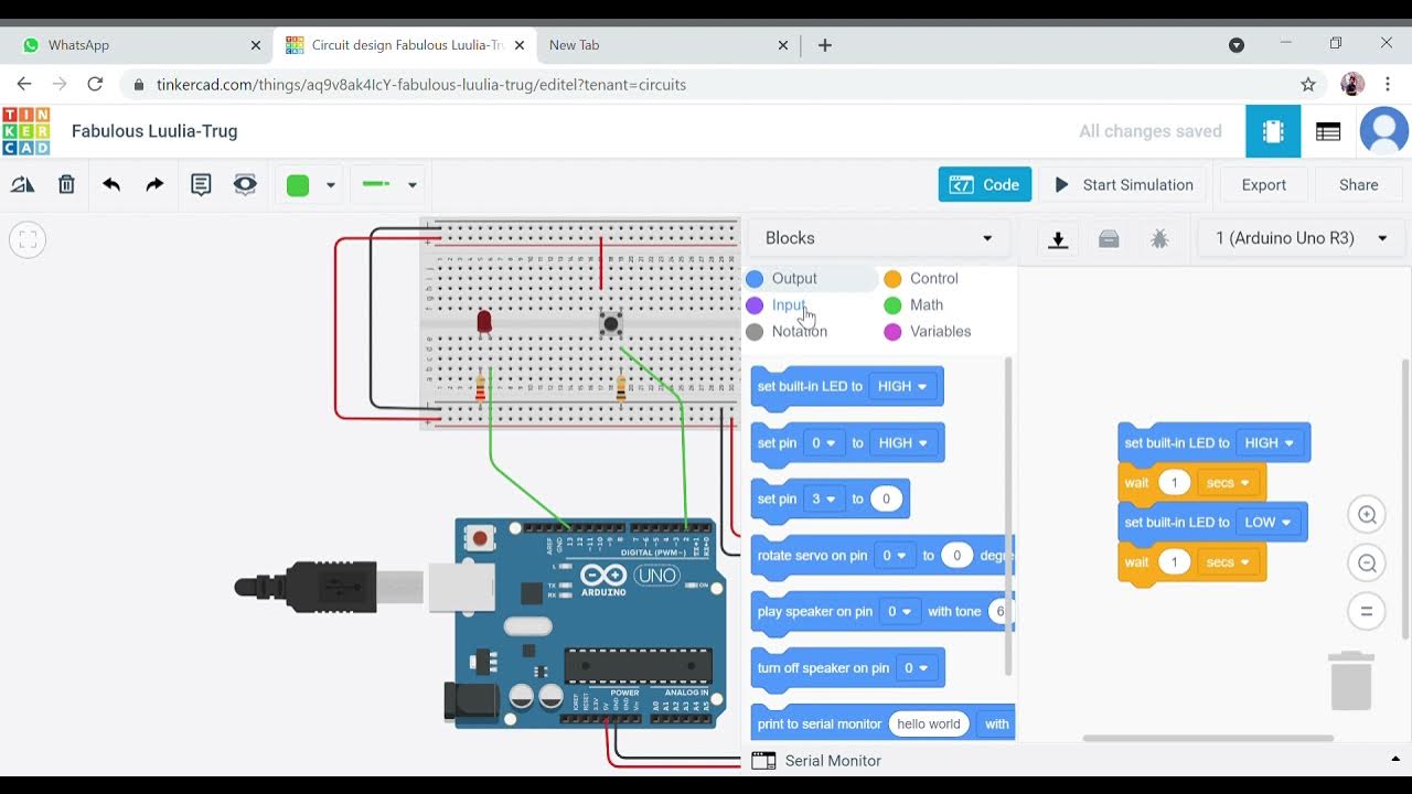 tinkercard 1led 1pushbutton - YouTube