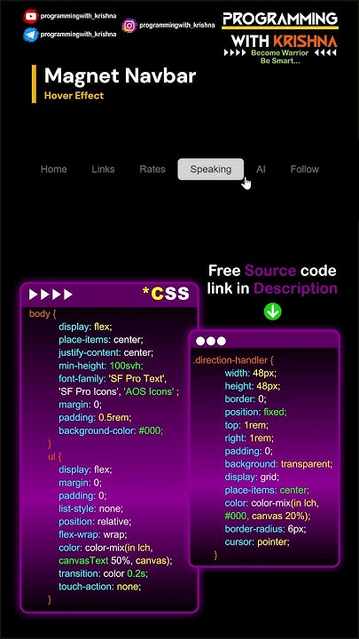 Magnet Navbar Html Css Js Programmingwithkrishna Html Css Cssanimation Js Javatutorial 