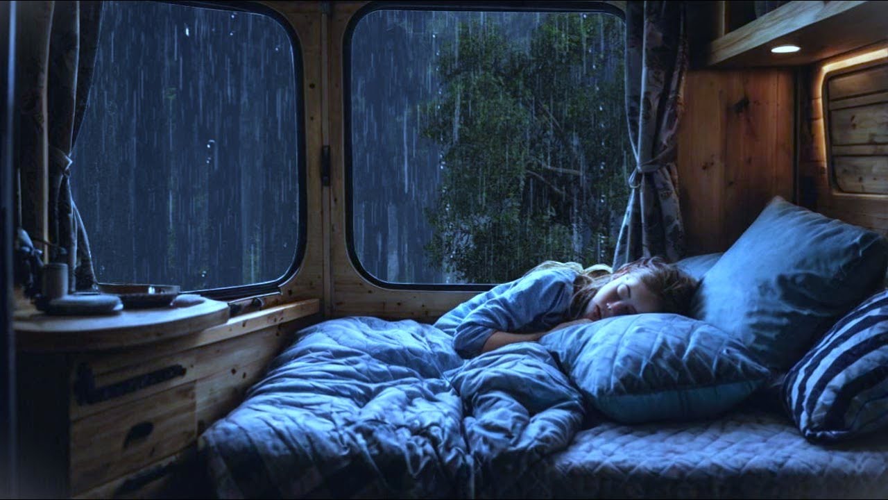 RAIN SOUNDS for SLEEPING - deep sleep with rain sounds on camping car ...