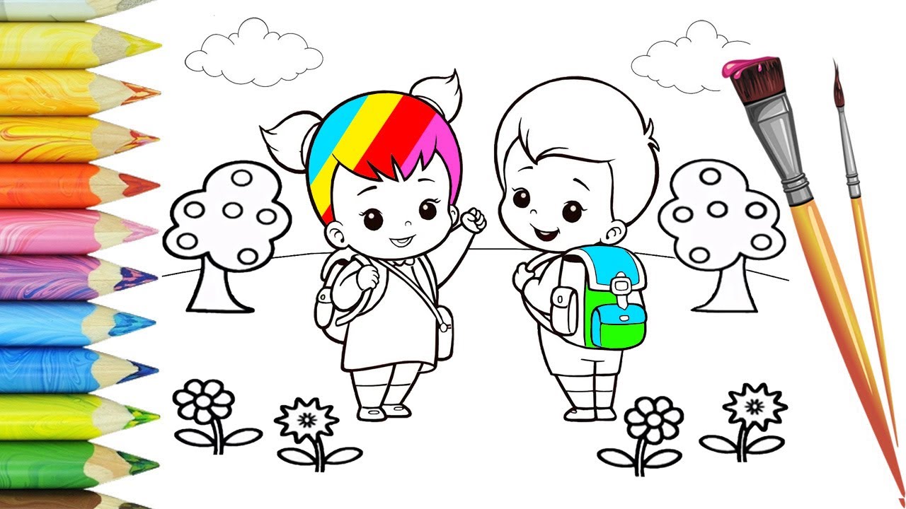 Menggambar ANAK ANAK SEDANG BERMAIN DAN BERSEKOLAH | how to draw ...