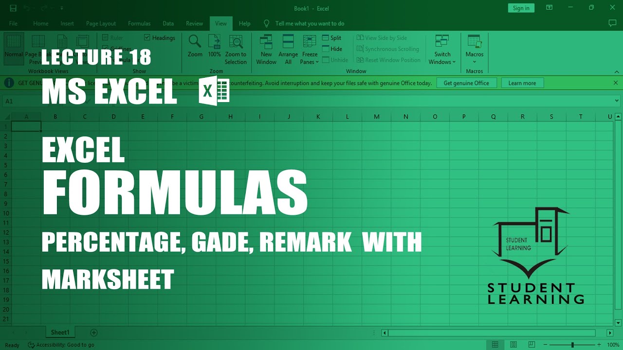 lecture no 18 marksheet with percentage ,grade,remark formula - YouTube