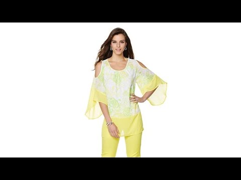 DG2 by Diane Gilman Floral ColdShoulder Chiffon Blouse