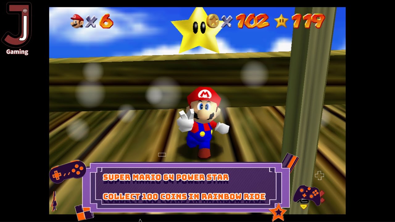 Super Mario 64 Power star Collect 100 coins in Course 15 Rainbow ride ...