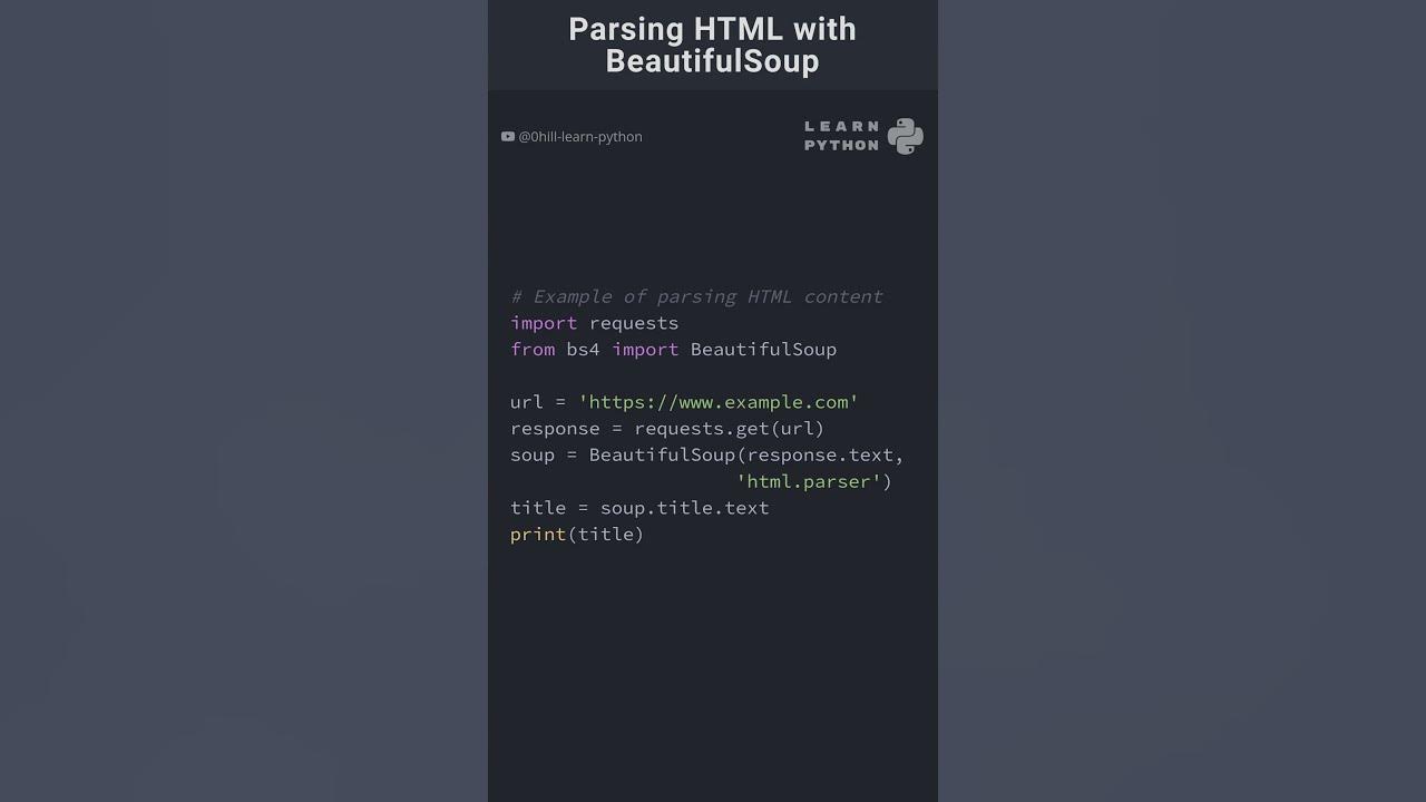 Parsing Html In Python With Beautifulsoup Pythonlearning Programming