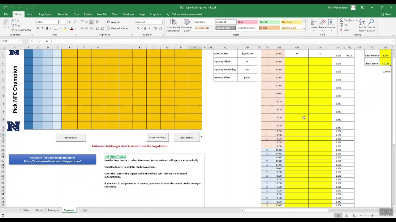 Super Bowl Squares update - one sheet, 54 ways to play! - YouTube