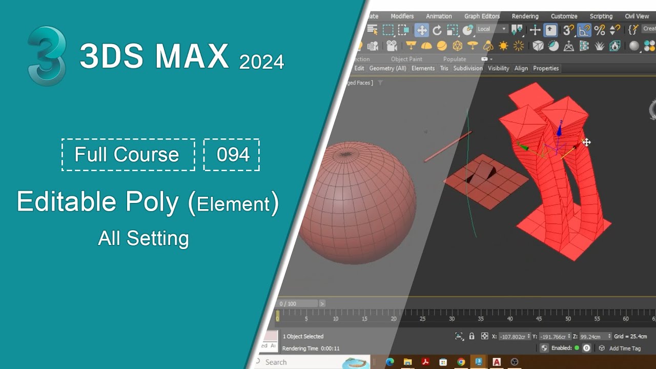 094 - التعامل مع العناصر | دورة الماكس - Editable Poly (Element) | 3ds ...