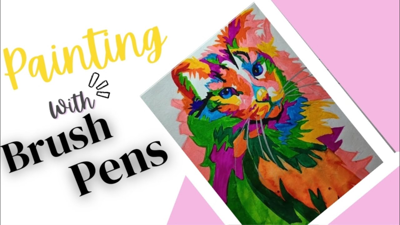 Colourful cat painting using Dom's brush pens💕 ll #art - YouTube