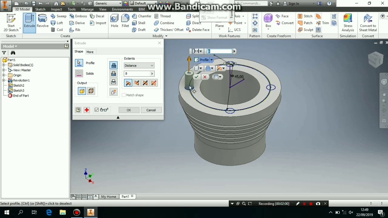 Cara membuat gambar pada auto desk inventor - YouTube
