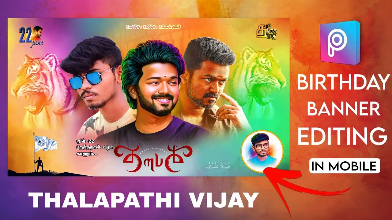 Thalapathi Vijay Birthday Banner editing PicsArt 2023 | Vijay Birthday ...