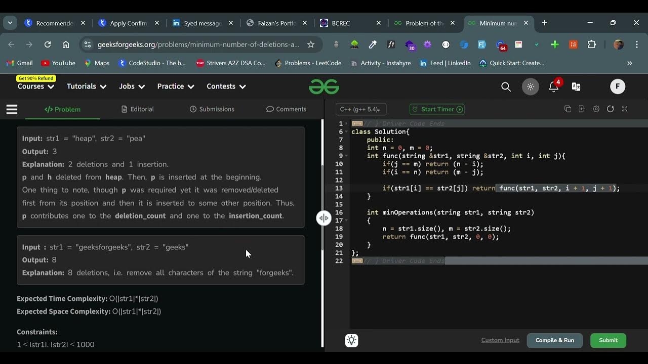 Minimum Number Of Deletions And Insertions Dynamic Programming Part 1 Youtube