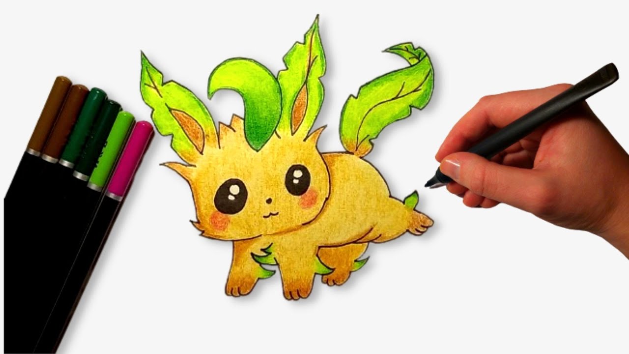 How to Draw a Cute Leafeon Easy - Pokеmon |Cute drawings - YouTube