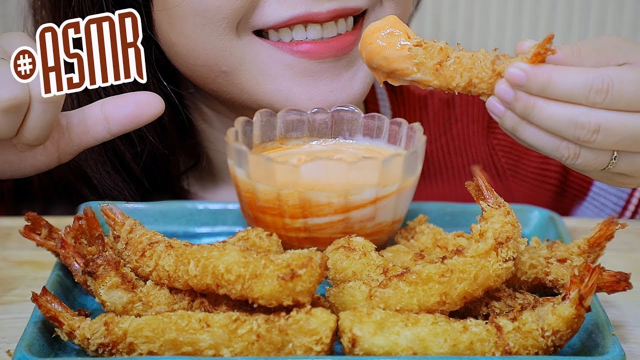 ASMR fried prawns with chili and mayonnaise dipping sauce ,EXTREME ...