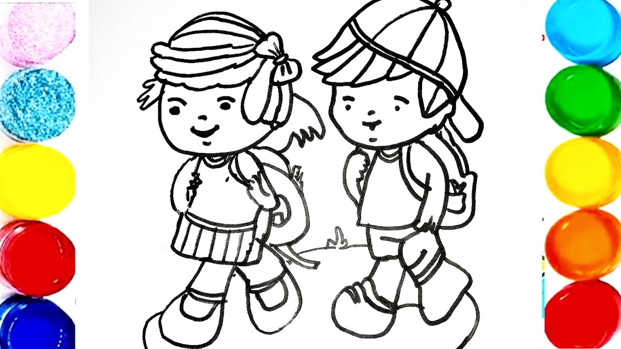 school boy and girl drawing step by step || kids drawing for beginners ...