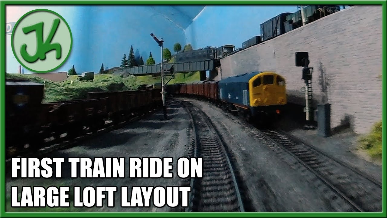 First Train Ride on Large Loft Layout - YouTube