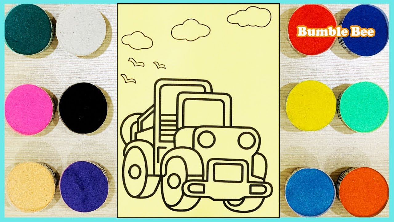 Colored Hard-working truck sand painting/Colorful happy truck/Learn ...