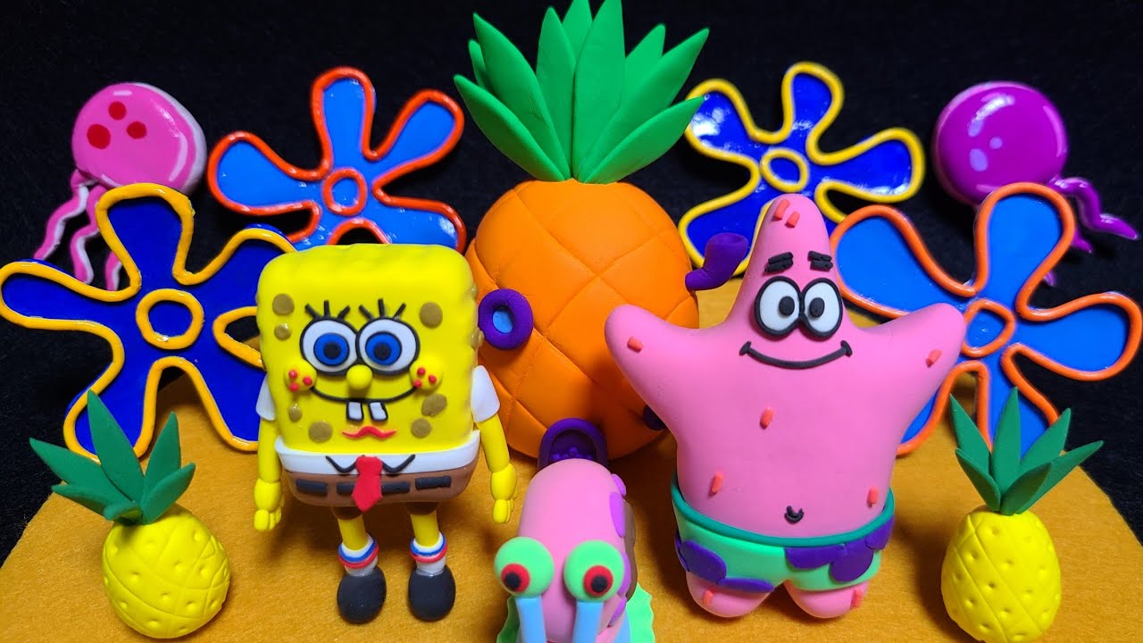 Sponge Bob. Mixing clay and slime. Handmade. ASMR - YouTube