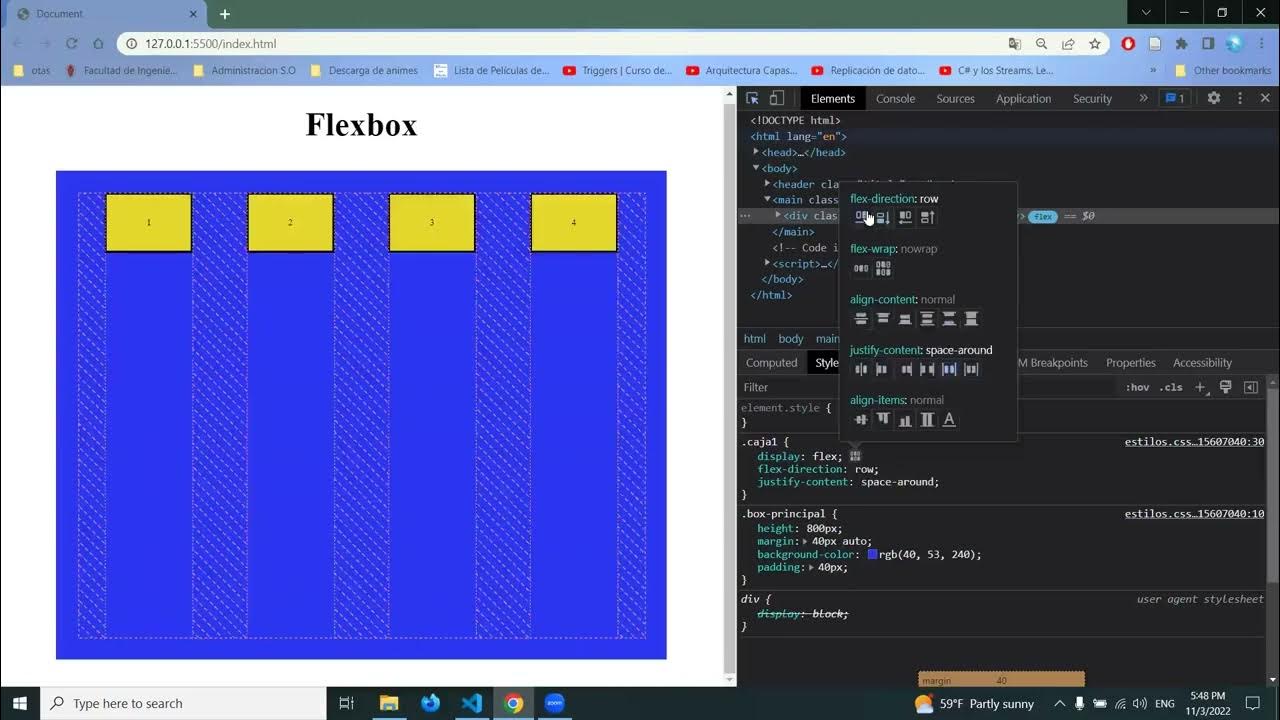 Aprendiendo flexbox parte 2, flex-direction, justify-content , align-items - YouTube