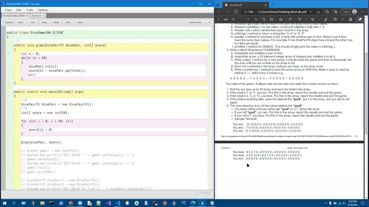Java Tutorial for a Dice Game. Part 2/2 - YouTube