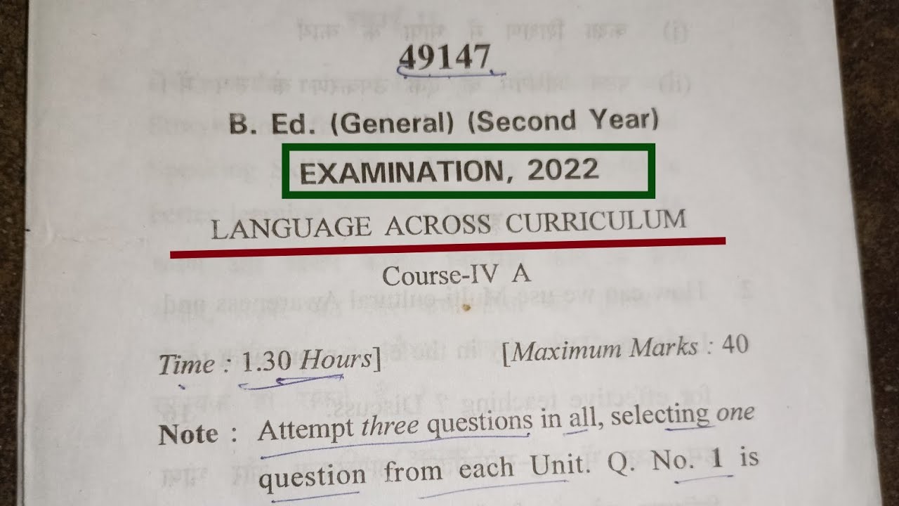 Language Across Curriculum Question Paper 2022 B.Ed Previous year ...