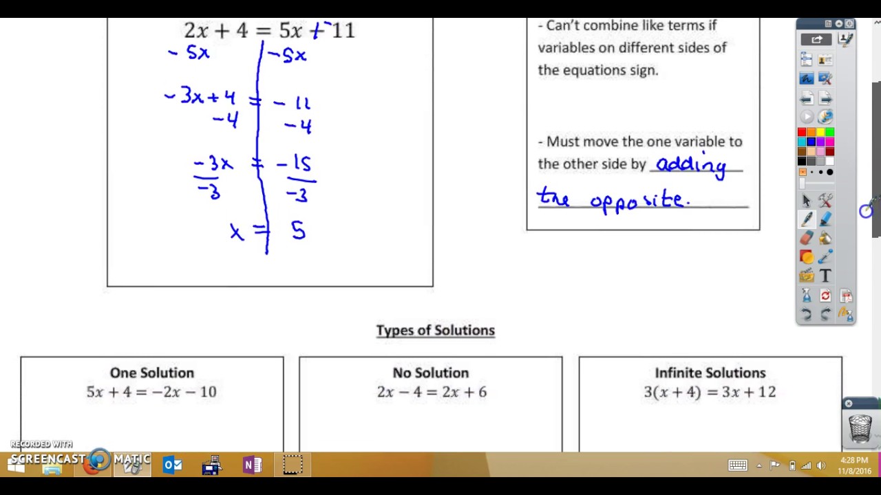 Variables on both sides equations - YouTube