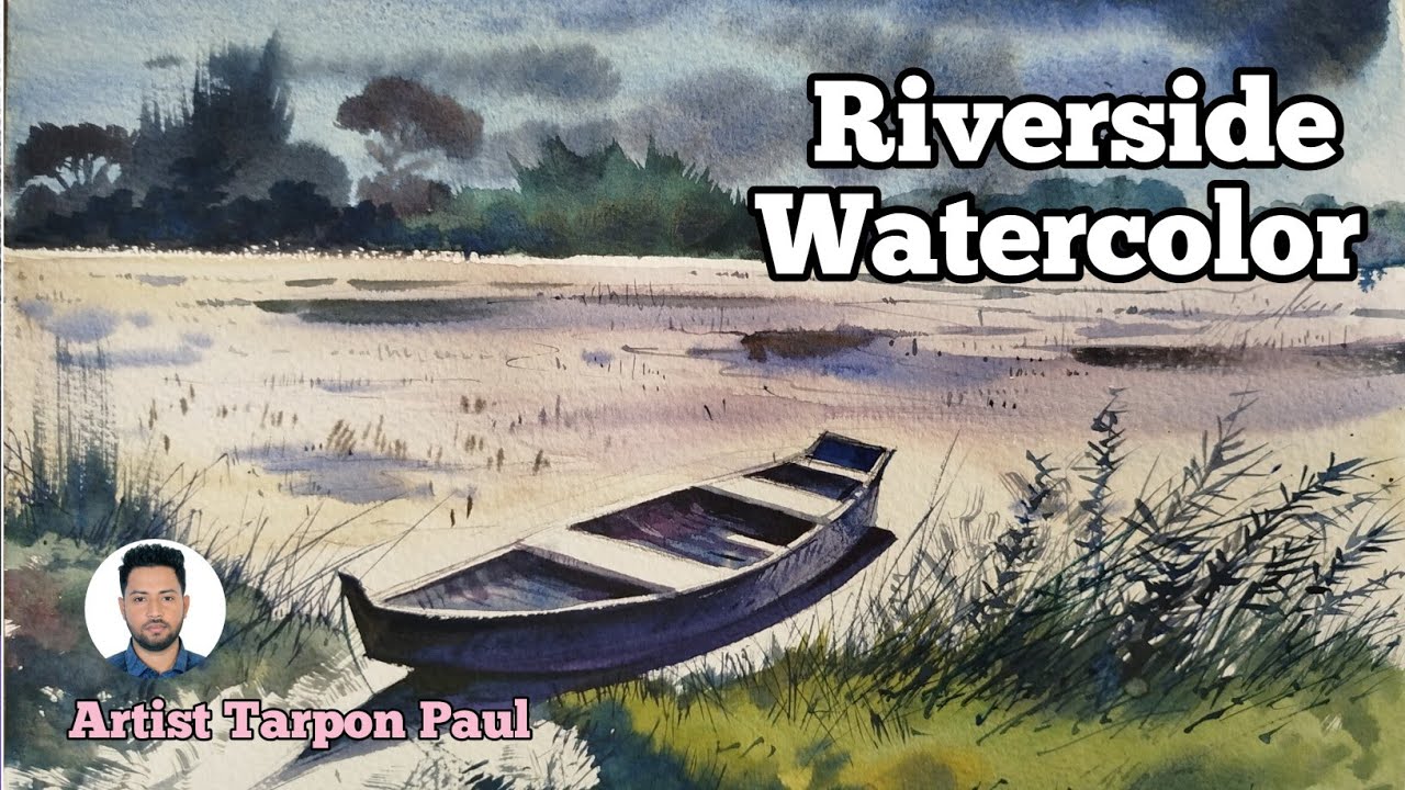 Riverside landscapes watercolor easy tutorial || Riverside landscapes ...