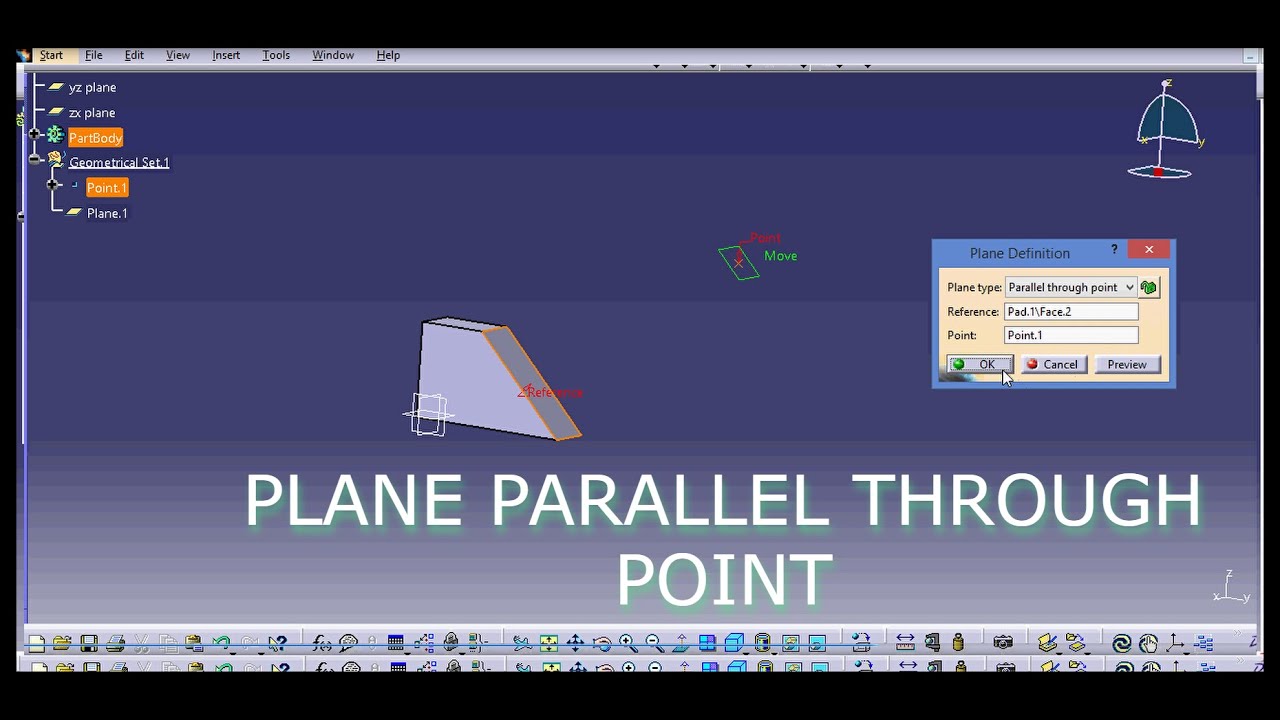 Plane Parallel Through Point - CATIA V5 - CATIALOG - YouTube