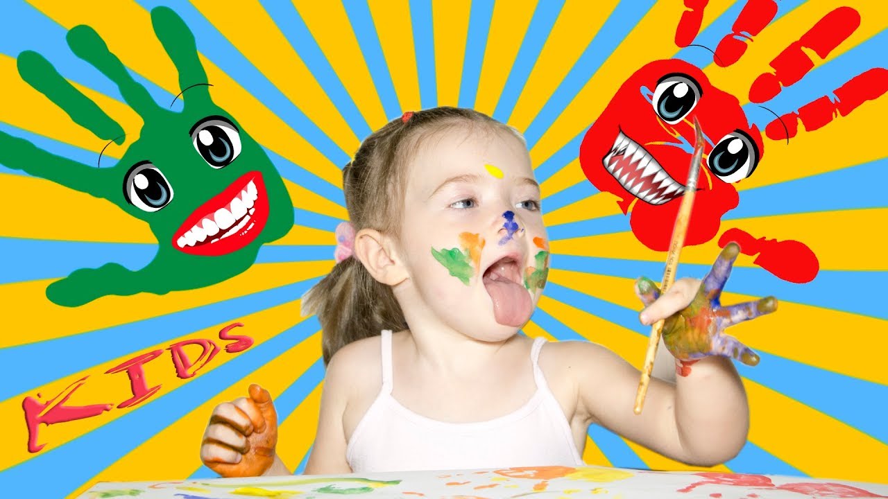Challenge paint finger with rainbow and crazy kids learning colors for ...
