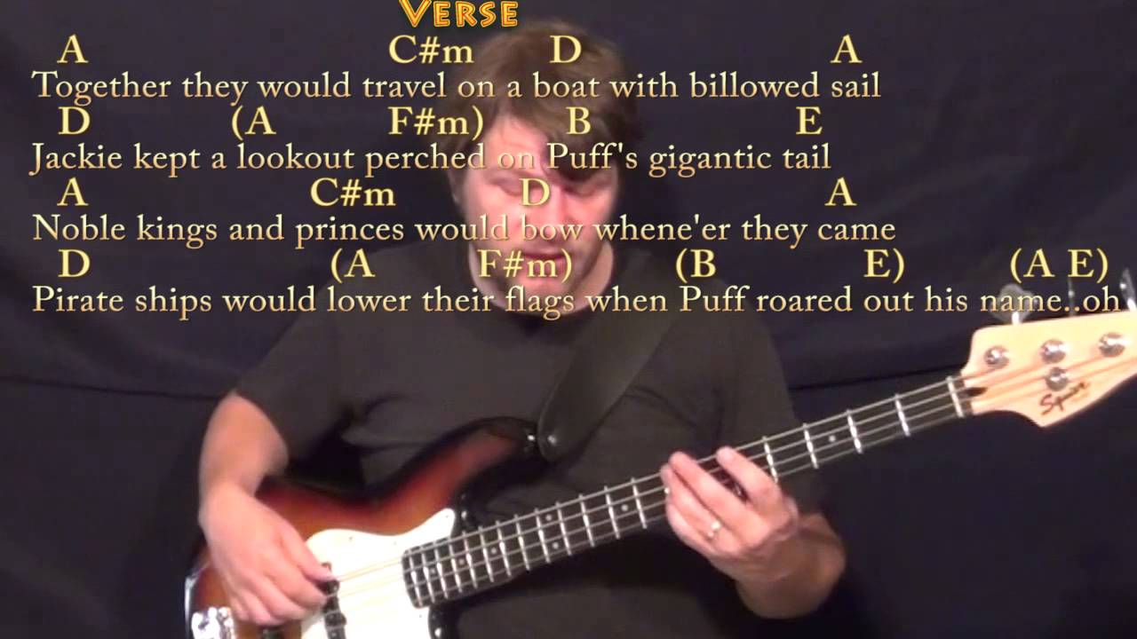 Puff the Magic Dragon - Bass Guitar Cover Lesson in A with Chords ...