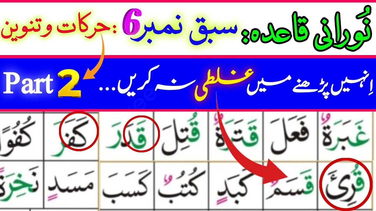 Noorani Qaida Lesson 6 Part 2|Noorani Qaida Takhti no. 6 Part 2|حركات و ...