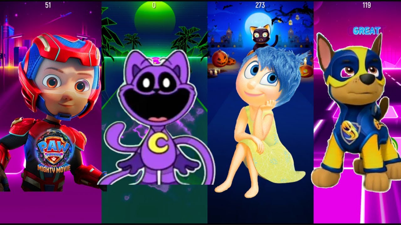 PAW Patrol Ryder vs CatNap vs Inside Out vs Chase 🎶 Tiles Hop Edm Rush ...