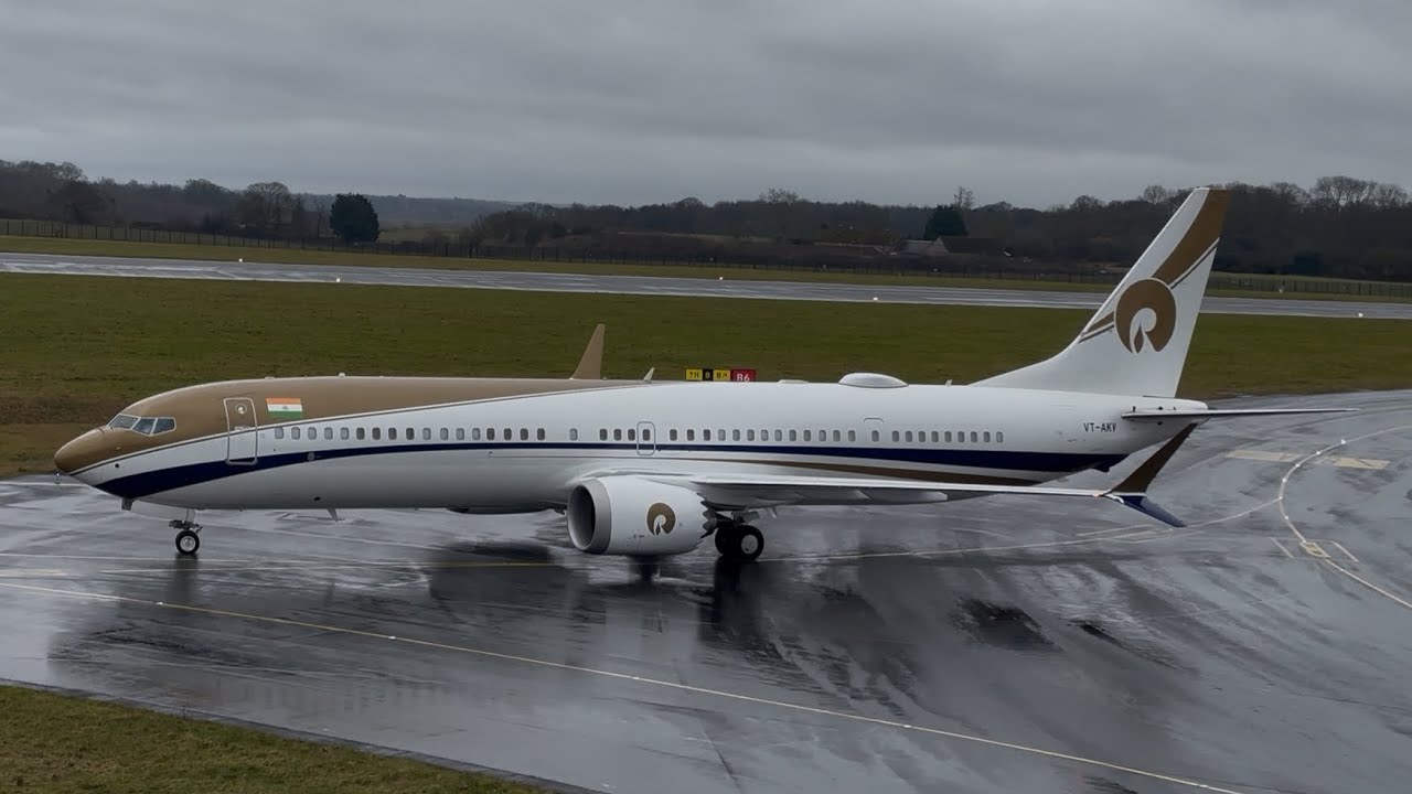 Reliance Industries Boeing 737 MAX 9 BBJ VT-AKV & GLEX VT-AHI Arrival ...