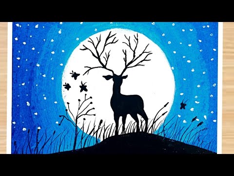 How to draw a deer scenery of forest | How to draw deer with beautiful ...
