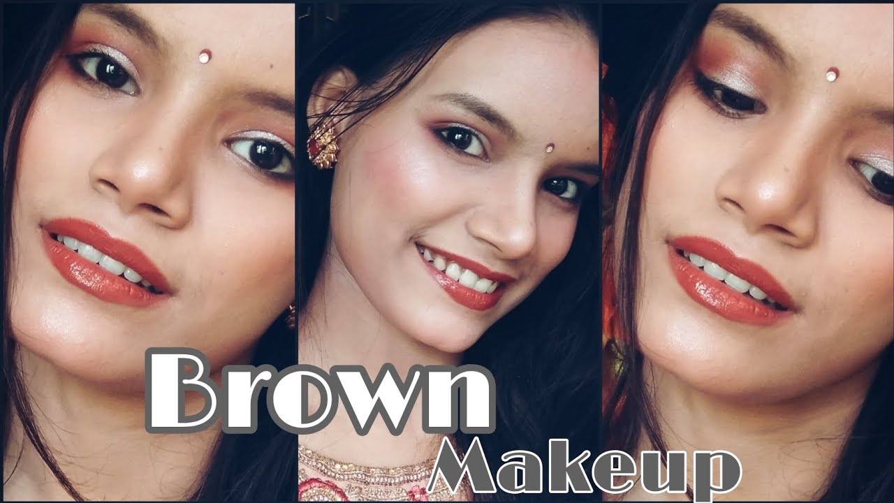 Brown Glossy Style Makeup tutorial //#simple - YouTube