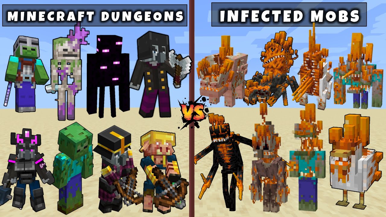 All Infected Mobs vs Minecraft Dungeons Mobs | Fungus Infection Add-On ...