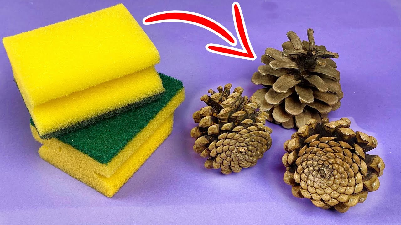 Look What I Made With Dish Sponge And Pine Cones! DIY Ideas - YouTube