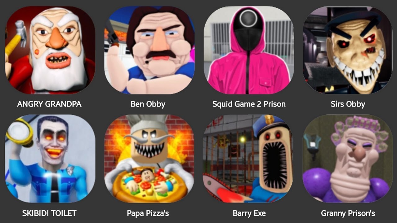 SKIBIDI TOILET,SQUID GAME 2,ANGRY GRANDPA,PAPA PIZZA'S,GRANNY PRISON ...