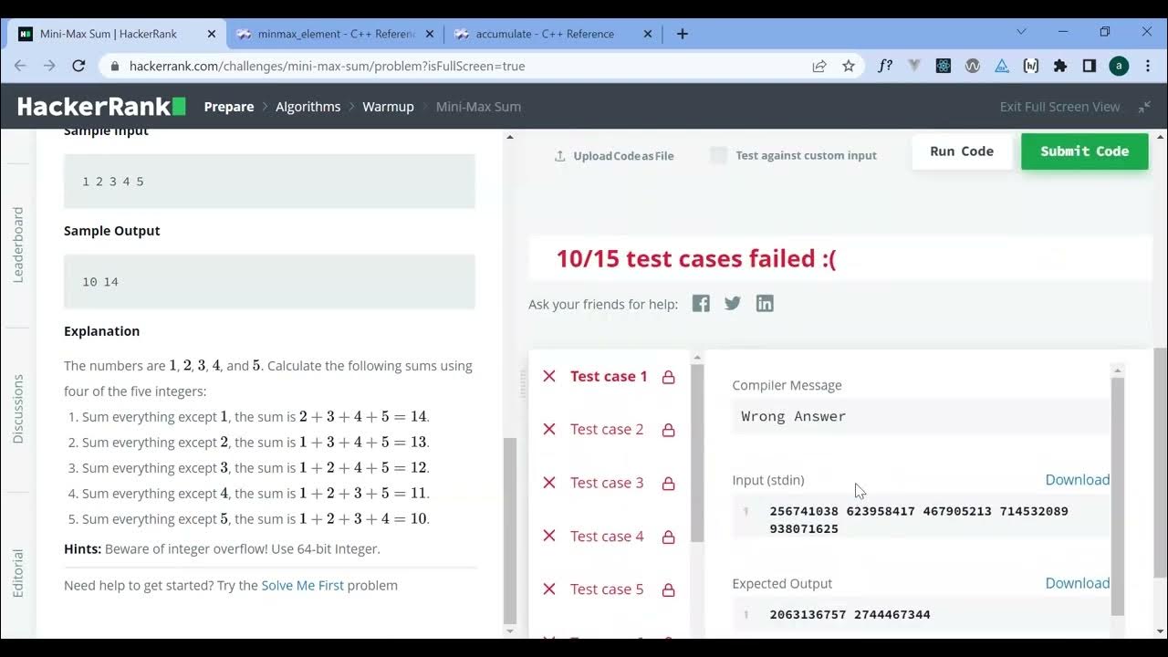 Hackerrank Mini Max Sum Youtube
