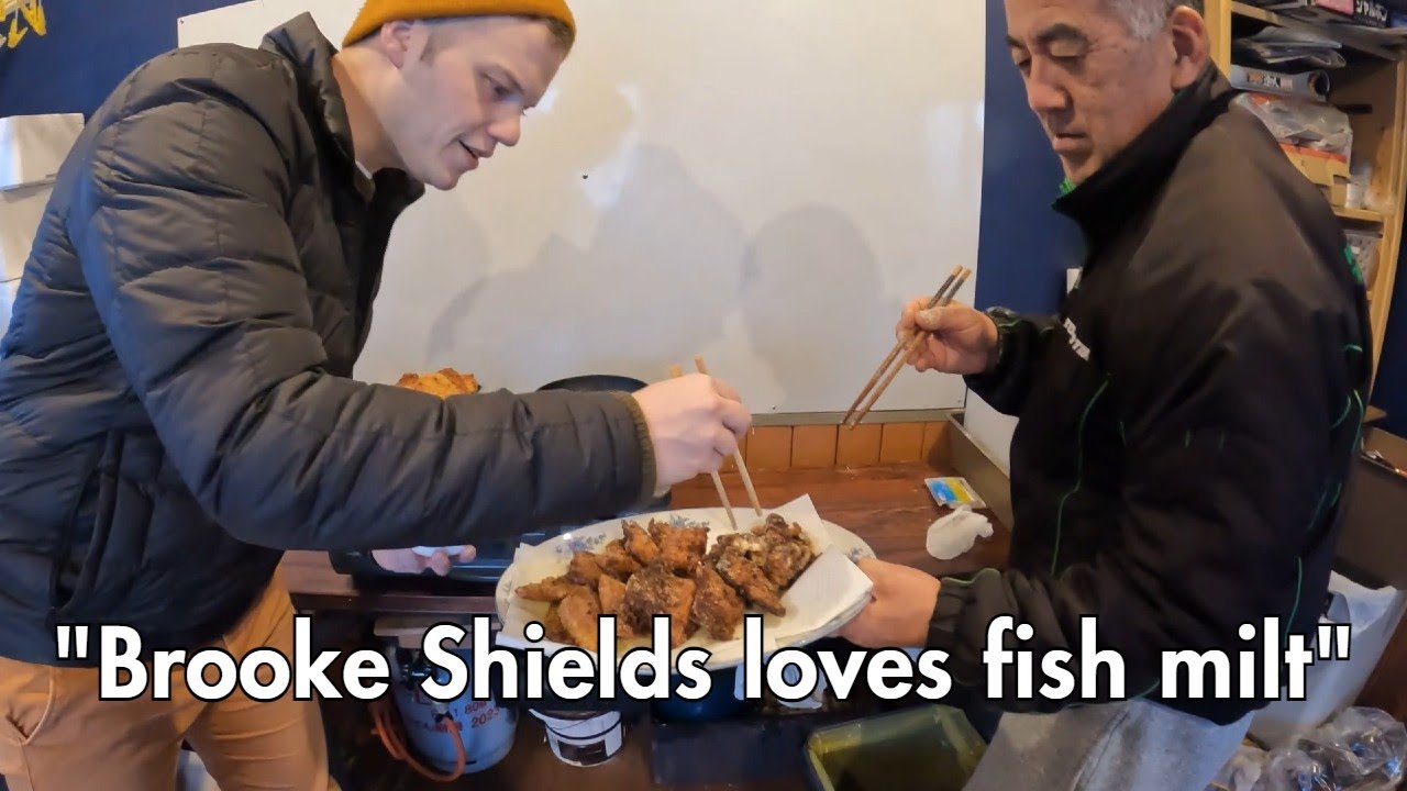 Cooking and trying deep-fried fish milt with my father-in-law in Japan ...