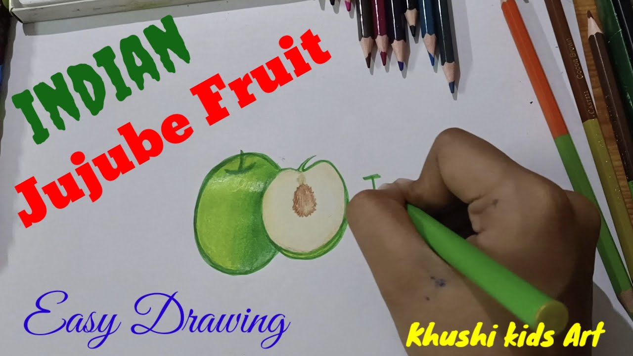 How to draw Jujube fruit | Indian Jujube fruit drawing | Fruits drawing ...