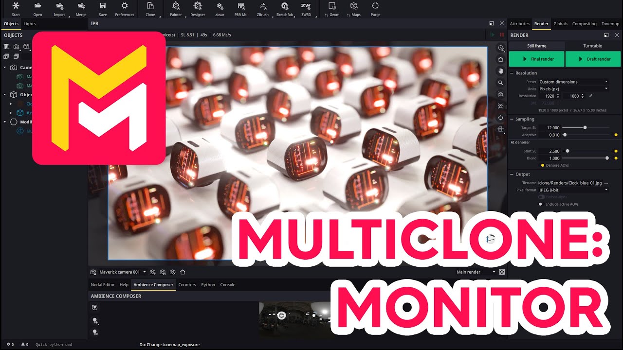 MAVERICK RENDER: 40 02 MULTICLONE: MONITOR - YouTube