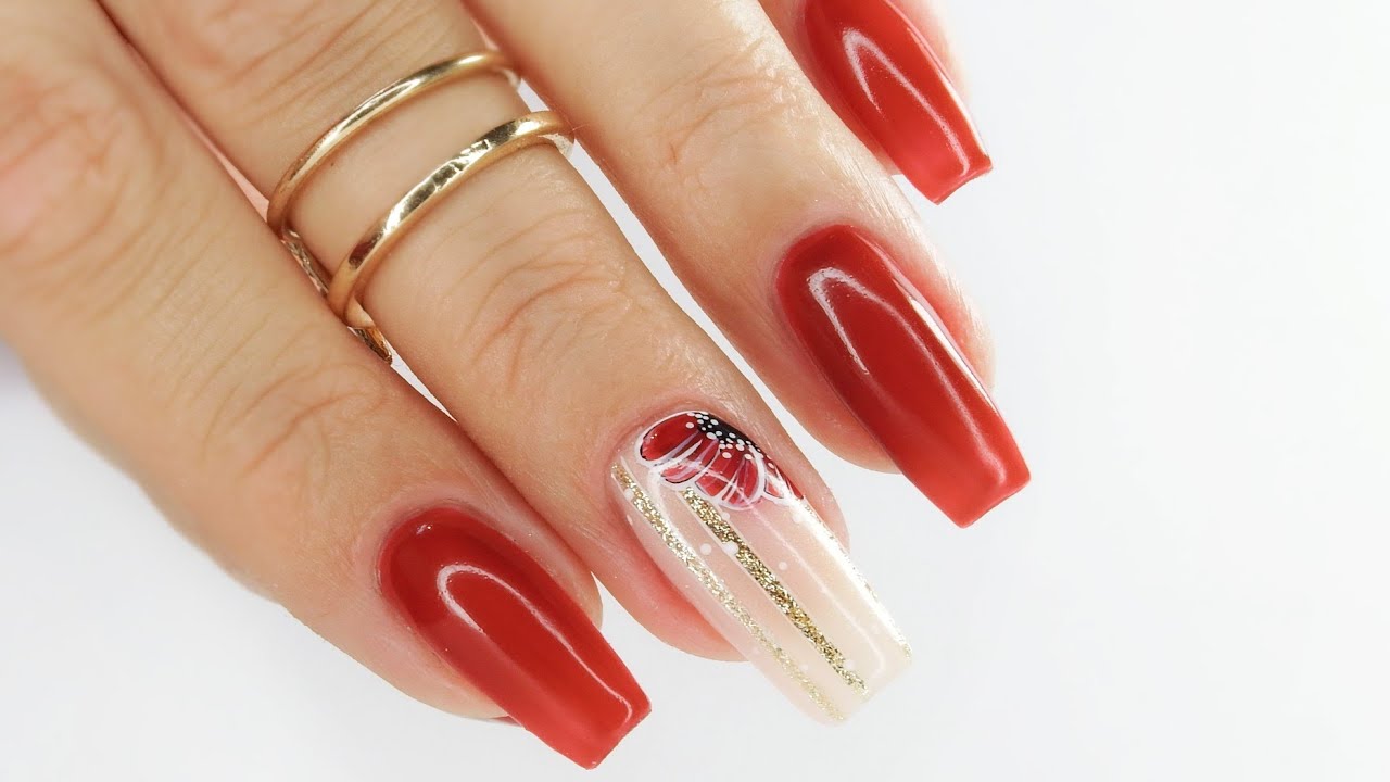 Poppy flower red nails art tutorial / Cuccio Polska - YouTube