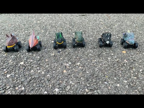 Dino Big wheel cars takeover with T-Rex, Triceratops, Spinosaurus ...
