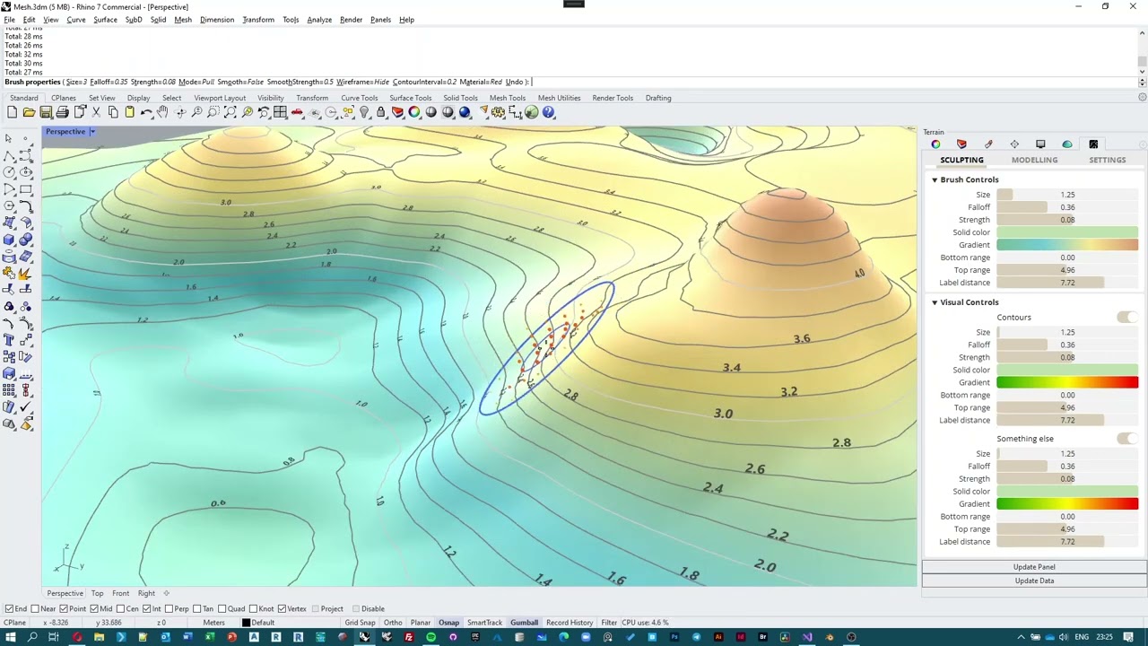 Rhino Terrain pre alpha - dynamic adjustment of contour labels - YouTube