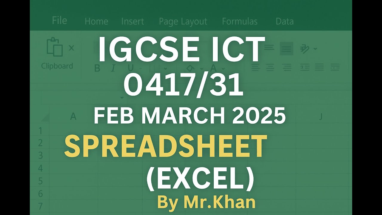 Feb March 2025 ICT 0417/31 Spreadsheet (Excel) Past Paper Solution ...