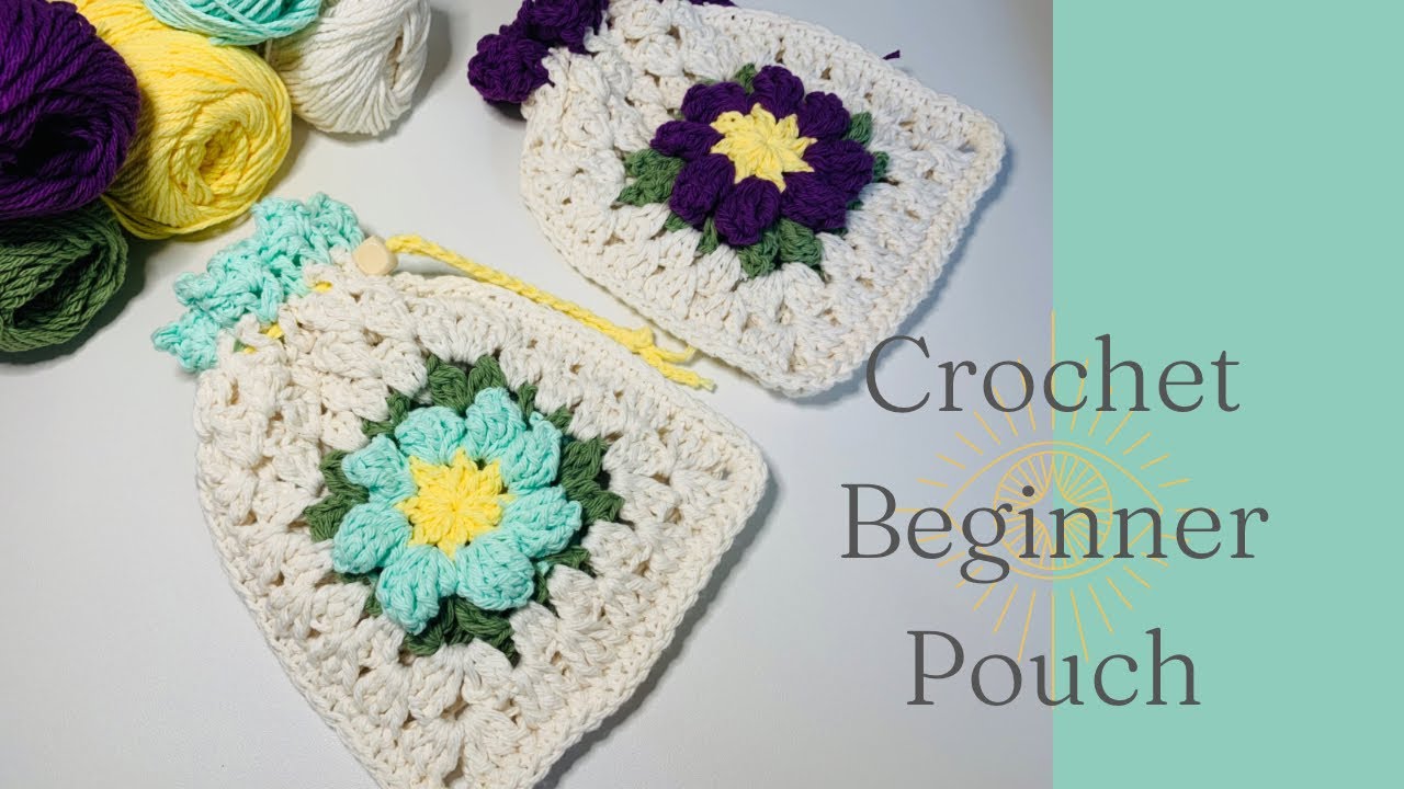 How To Crochet A Granny Square Motif Pouch Beginner - YouTube