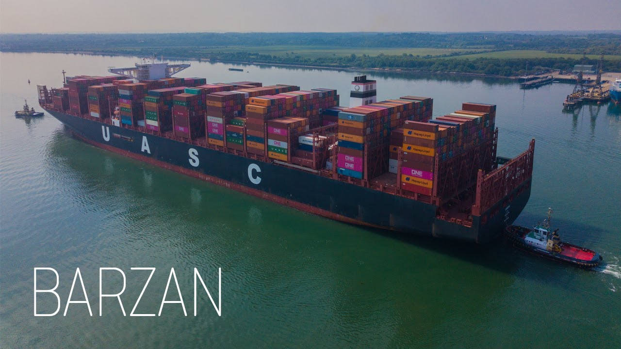 UASC Barzan Container Ship leaving Port of Southampton, 13th Largest in ...